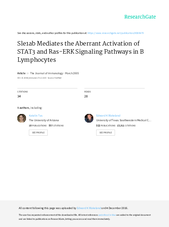 (PDF) Sle1ab mediates the aberrant activation of STAT3 and Ras-ERK ...