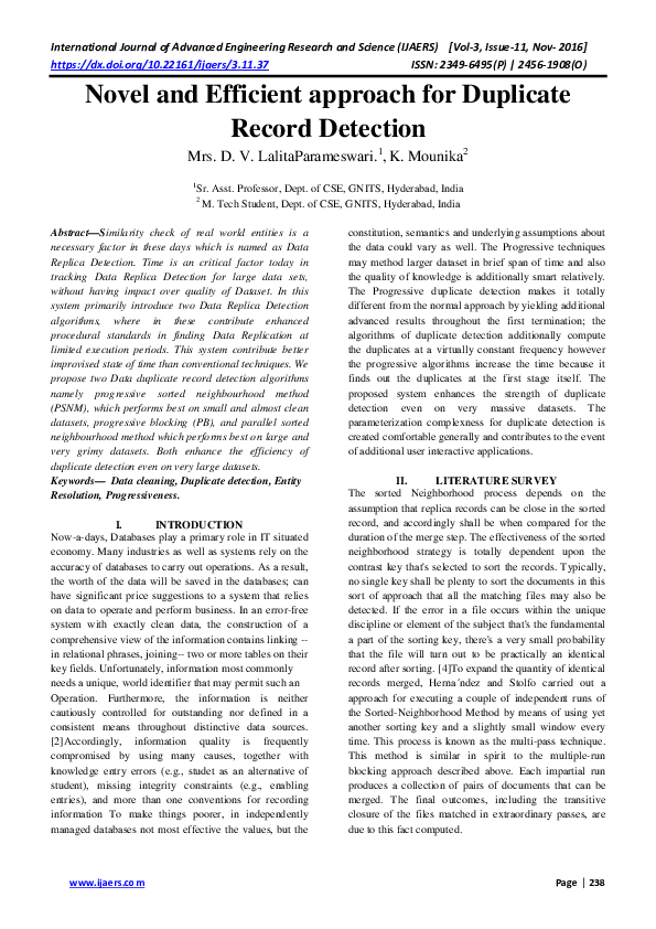(PDF) Novel and Efficient approach for Duplicate Record Detection