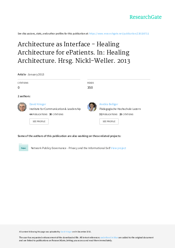 (PDF) Architecture as Interface - Healing Architecture for ePatients ...
