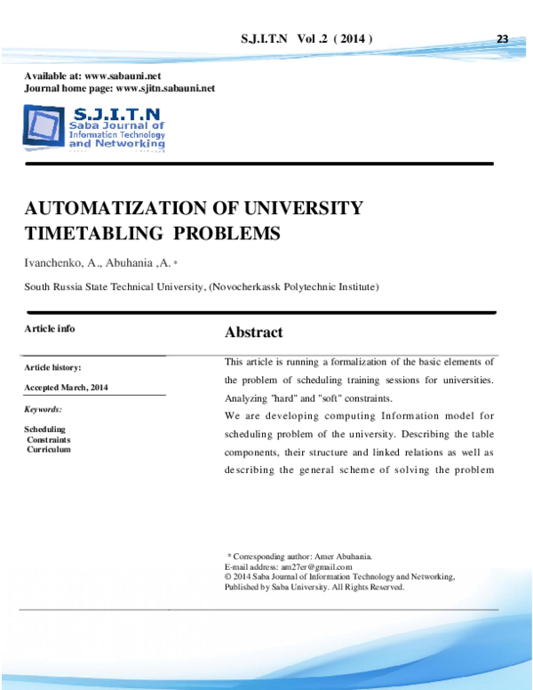 (PDF) Vol 2 no1 - AUTOMATIZATION OF UNIVERSITY TIMETABLING PROBLEMS