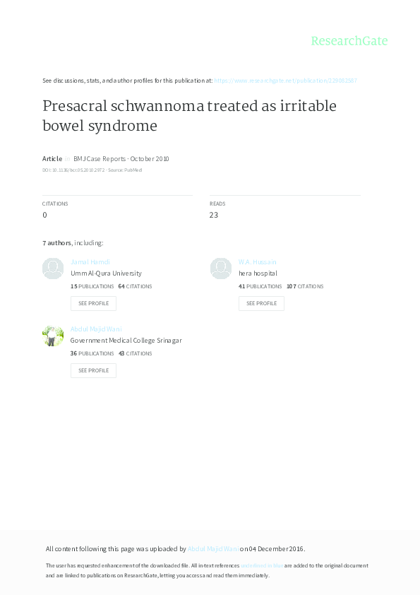 (PDF) Presacral schwannoma treated as irritable bowel syndrome