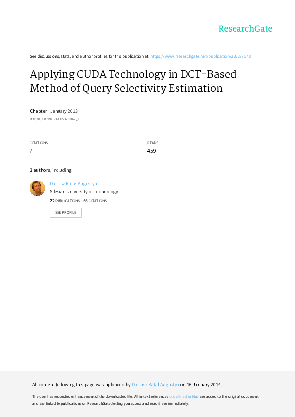 (PDF) Applying CUDA Technology in DCT-Based Method of Query Selectivity Estimation