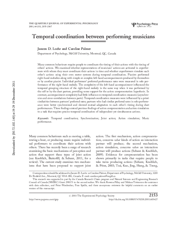 (PDF) Temporal coordination between performing musicians