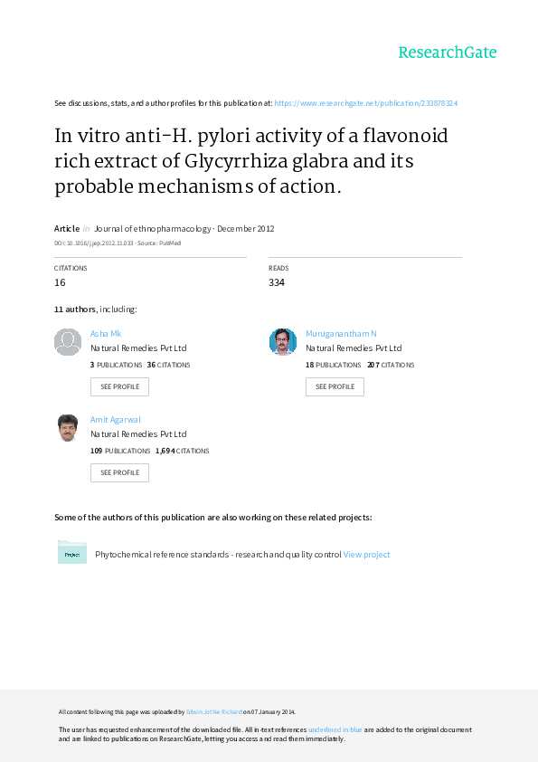 (PDF) In vitro anti-Helicobacter pylori activity of a flavonoid rich ...