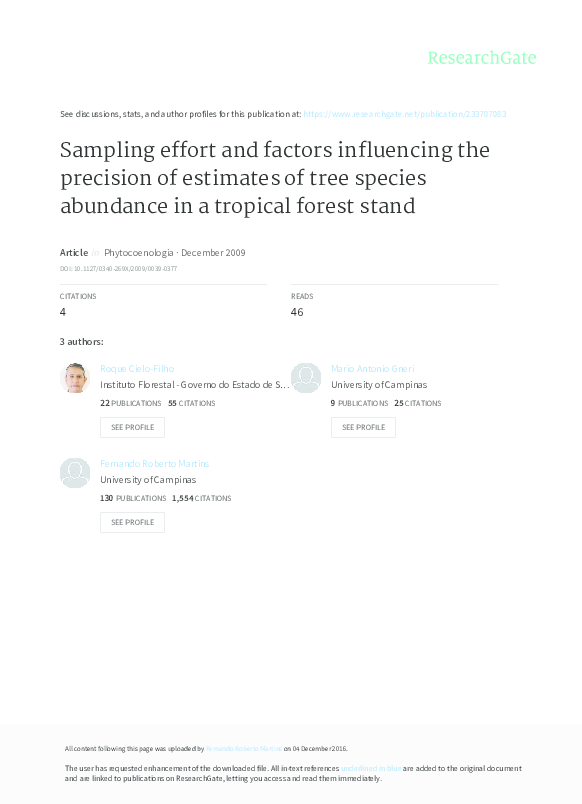 (PDF) Sampling effort and factors influencing the precision of ...