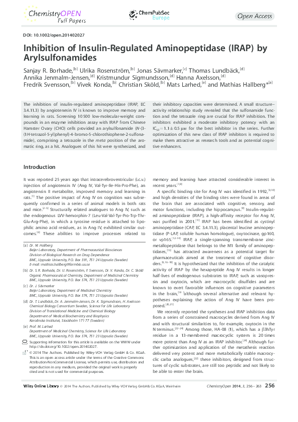 (PDF) Inhibition of Insulin-Regulated Aminopeptidase (IRAP) by ...