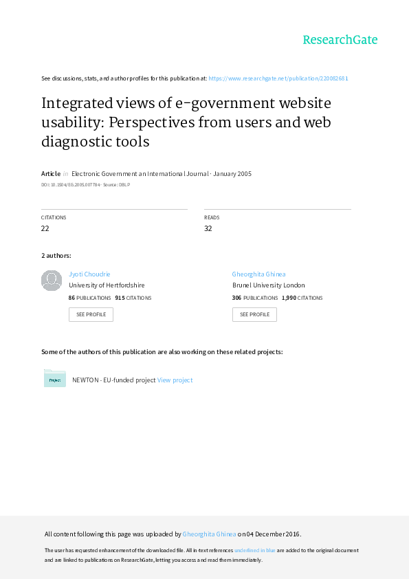 (PDF) Integrated views of e-government website usability: perspectives ...