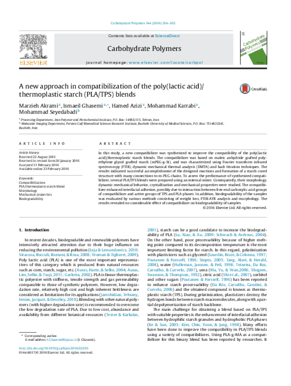 (PDF) A new approach in compatibilization of the poly(lactic acid)/ thermoplastic starch (PLA ...
