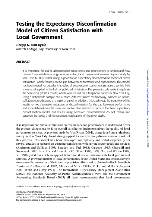 (PDF) Testing the expectancy disconfirmation model of citizen ...
