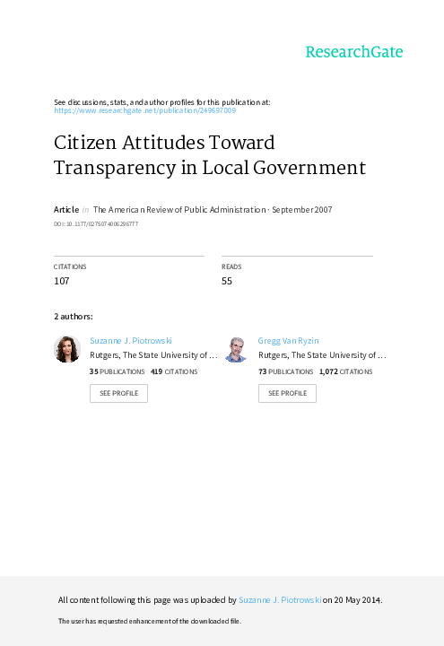 (PDF) Citizen attitudes toward transparency in local government