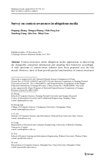 (PDF) Survey on context-awareness in ubiquitous media | Qin Zou - Academia.edu