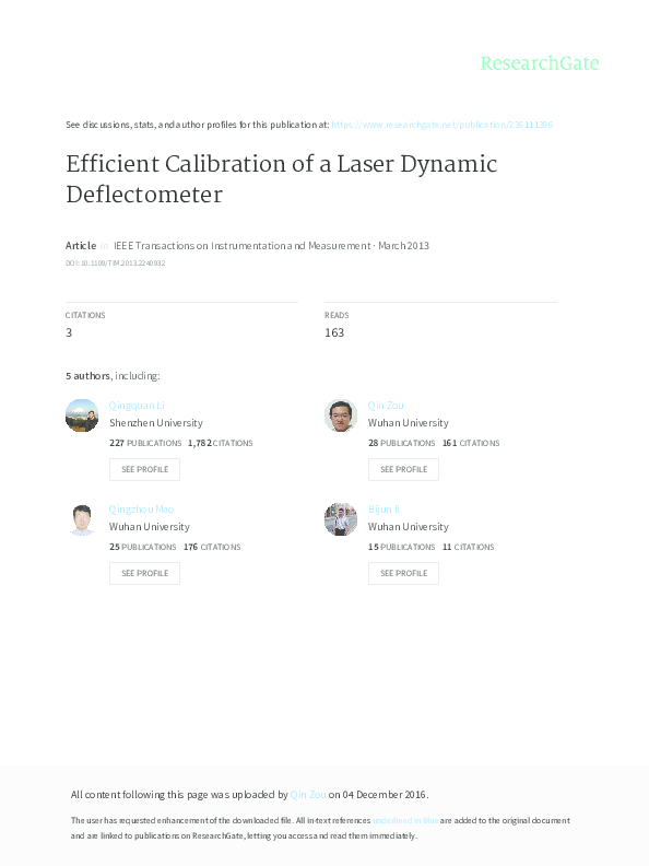 (PDF) Efficient Calibration of a Laser Dynamic Deflectometer