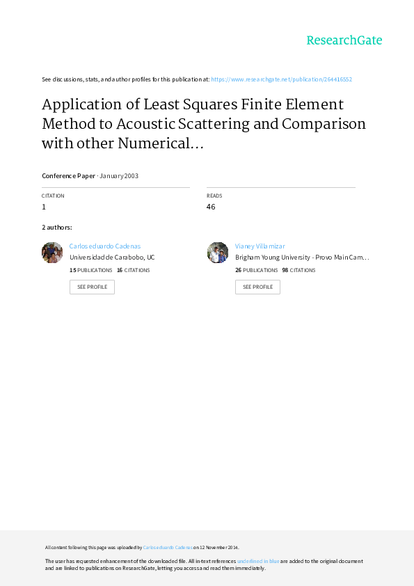 (PDF) Application of Least Squares Finite Element Method to Acoustic Scattering and Comparison ...