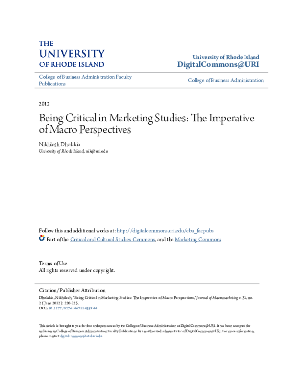 (PDF) Being Critical in Marketing Studies The Imperative of Macro ...