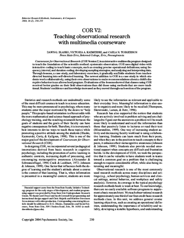 (PDF) COR V2: Teaching observational research with multimedia courseware