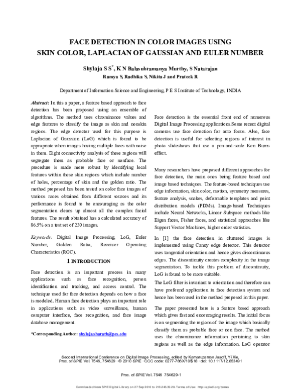 Pdf Face Detection In Color Images Using Skin Color Laplacian Of Gaussian And Euler Number