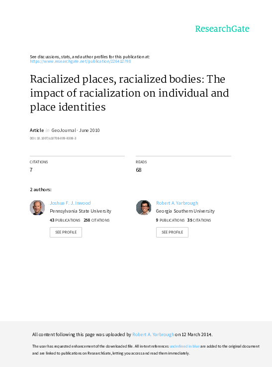 (PDF) Racialized places, racialized bodies: the impact of racialization ...