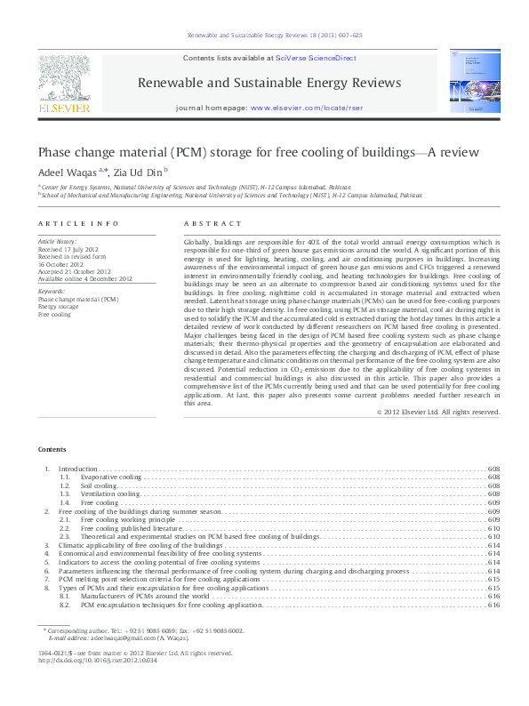 (PDF) Phase change material (PCM) storage for free cooling of buildings ...