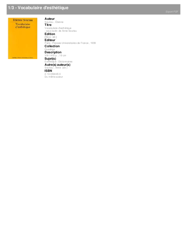 (PDF) 3 -Vocabulaire d'esthétique Titre Collection Sujet(s
