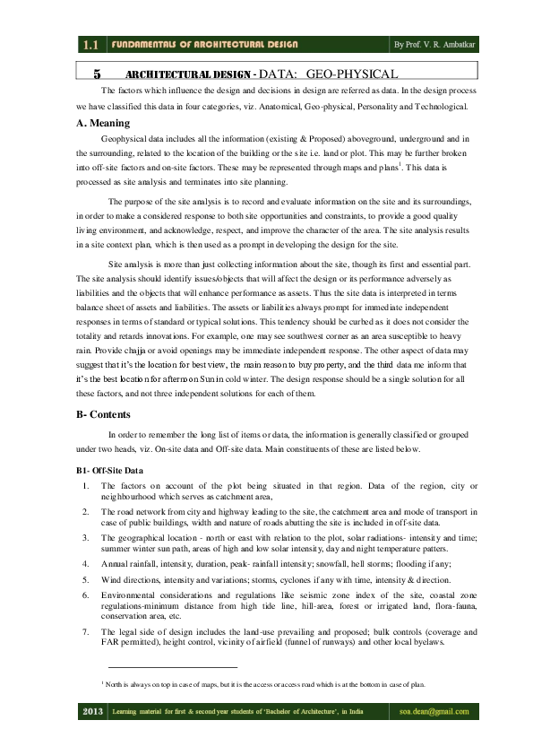 Pdf Fundamentals Of Architectural Design 5 Geo Physical Data