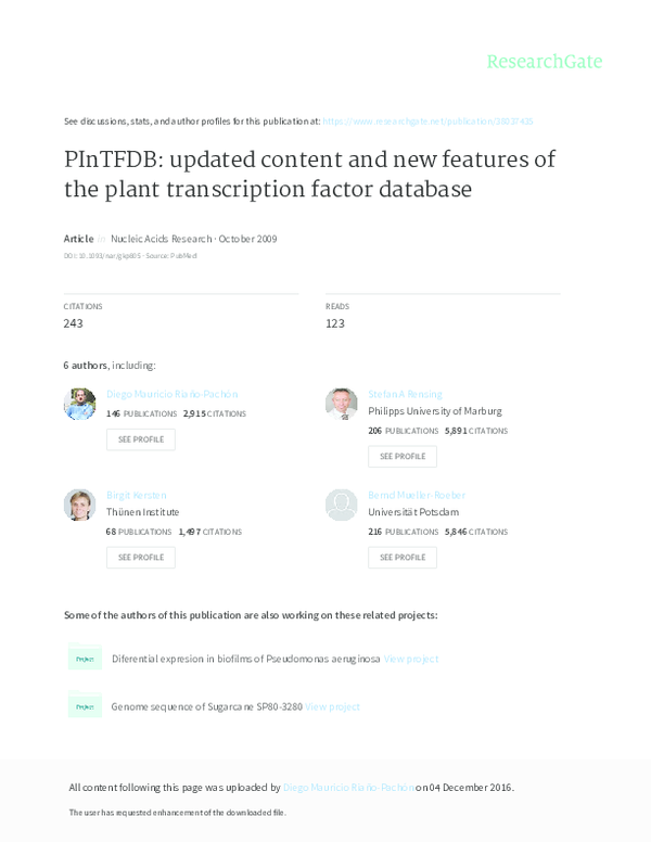 (PDF) PlnTFDB: updated content and new features of the plant ...
