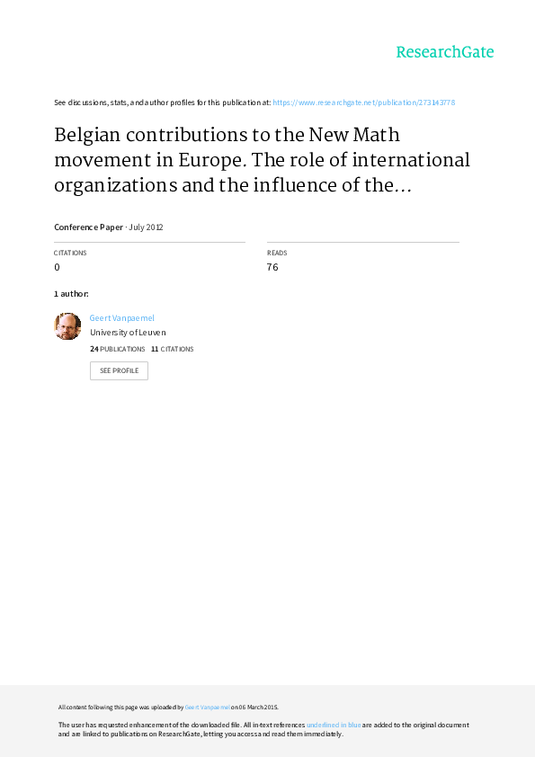(PDF) Belgian contributions to the New Math movement in Europe. The ...