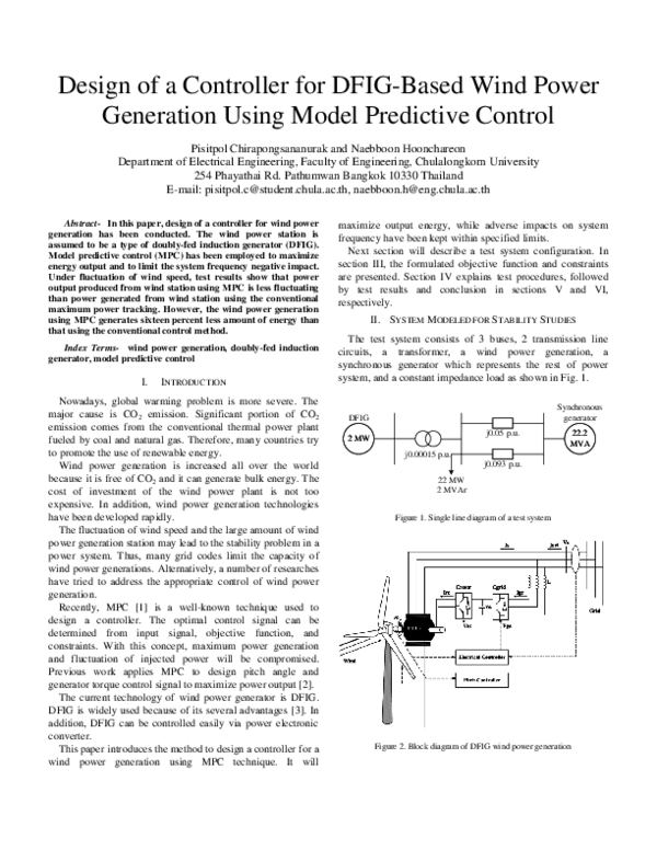 Pdf Design Of A Controller For Dfig Based Wind Power Generation Using