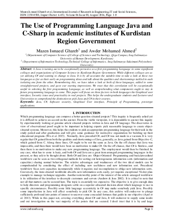 Pdf The Use Of Programming Language Java And C Sharp In Academic 0019