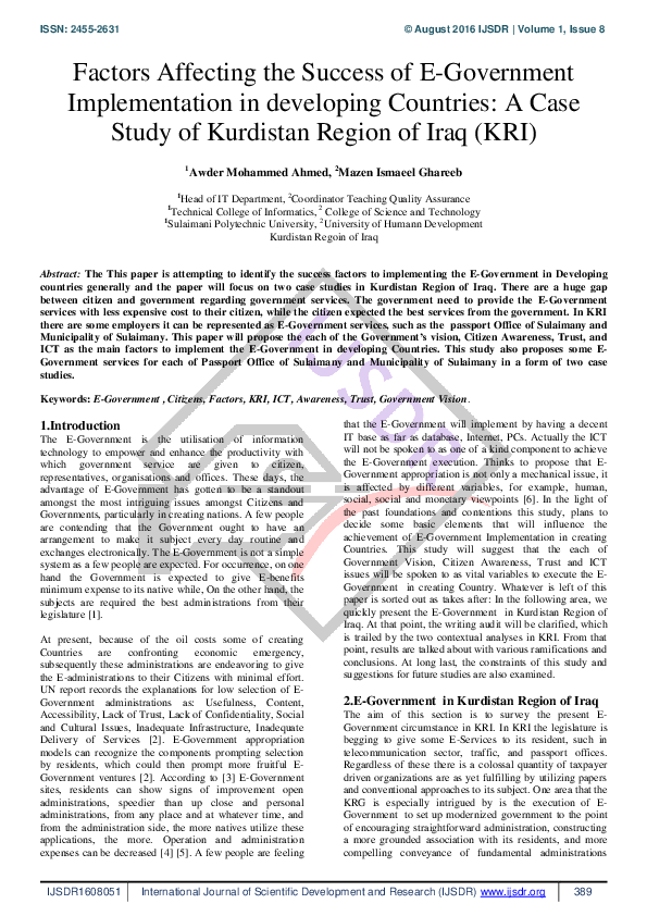 (PDF) Factors Affecting the Success of E-Government Implementation in ...