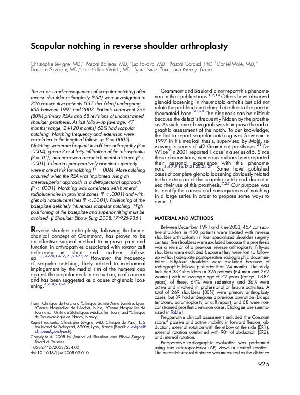 (PDF) Scapular notching in reverse shoulder arthroplasty