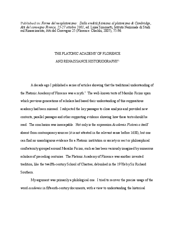(DOC) The Platonic Academy of Florence and Renaissance Historiography