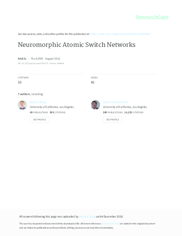 (PDF) Neuromorphic atomic switch networks