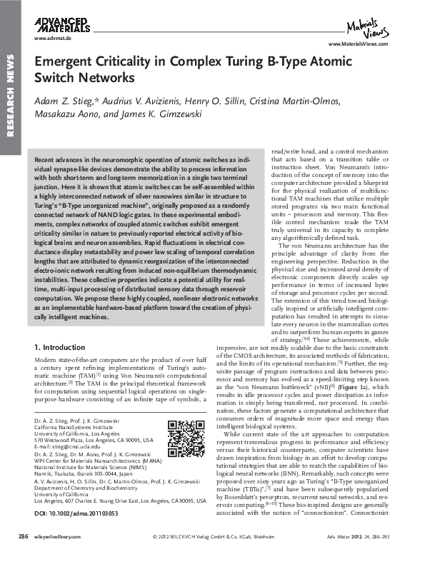 (PDF) Emergent criticality in complex turing B-type atomic switch networks