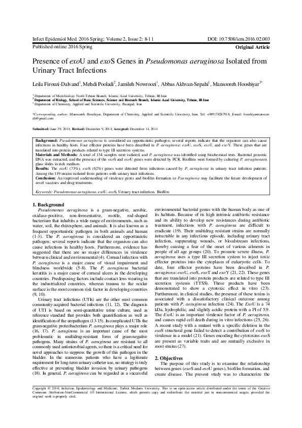 (PDF) Presence of exoU and exoS Genes in Pseudomonas aeruginosa ...