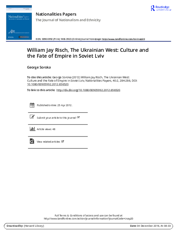 (PDF) William Jay Risch, The Ukrainian West: Culture and the Fate of ...