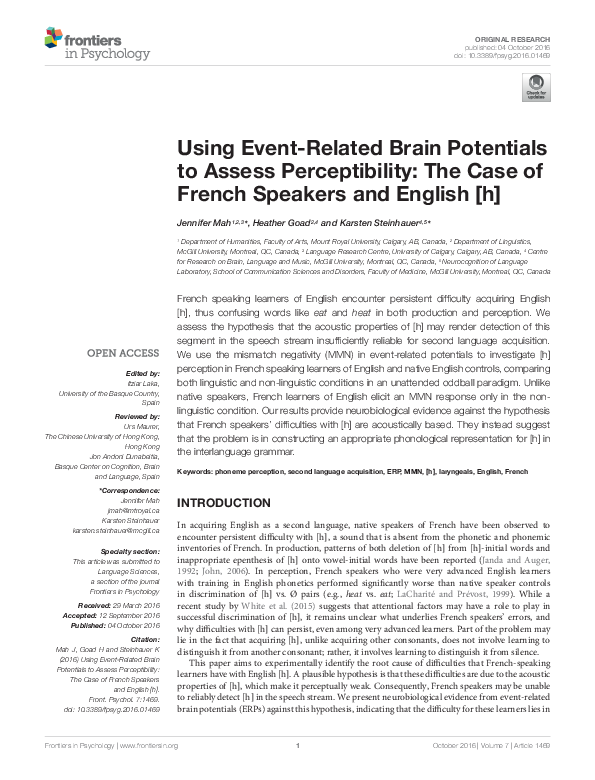 (PDF) Using Event-Related Brain Potentials to Assess Perceptibility: The Case of French Speakers ...