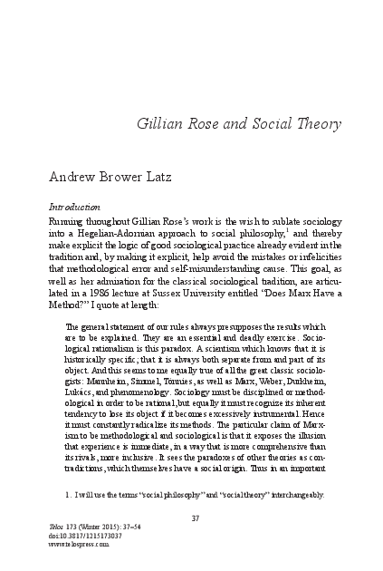 (PDF) Gillian Rose and Social Theory