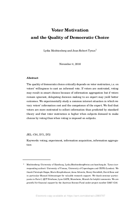 (PDF) Voter Motivation and the Quality of Democratic Choice