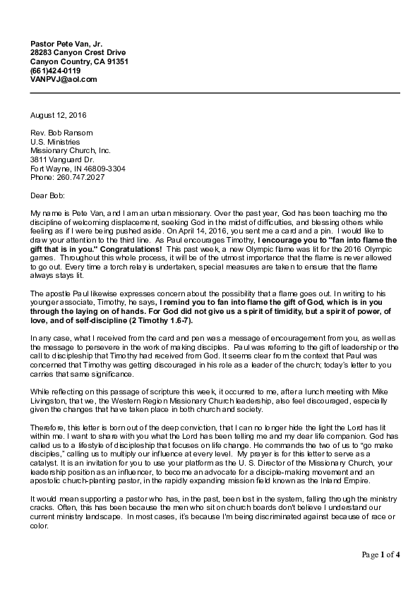 (DOC) US Ministry Letter