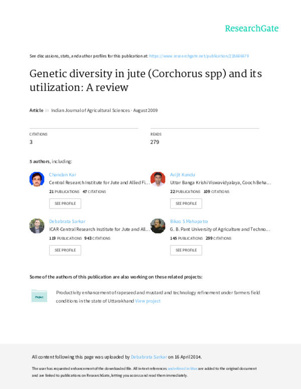 (PDF) Genetic diversity in jute (Corchorus spp.) and its utilization: a review