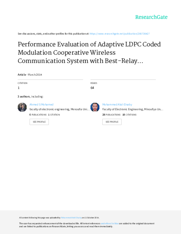 (PDF) Performance evaluation of adaptive LDPC coded modulation in rician fading channels