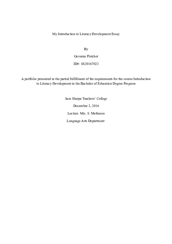 (DOC) My Introduction to Literacy Development Essay