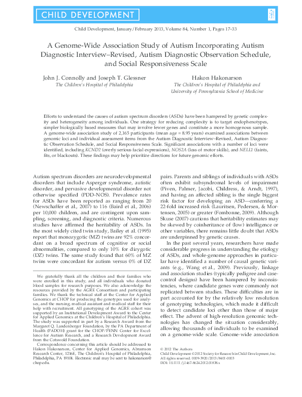 (PDF) A Genome-Wide Association Study of Autism Incorporating Autism ...