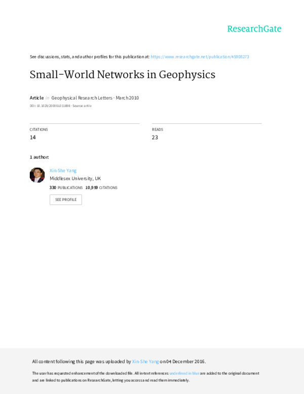 (PDF) Small-world networks in geophysics