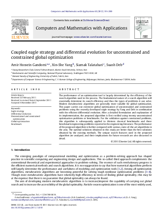 (PDF) Coupled eagle strategy and differential evolution for unconstrained and constrained global ...