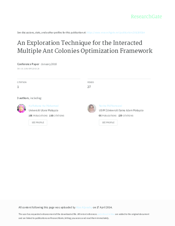 Pdf An Exploration Technique For The Interacted Multiple Ant Colonies Optimization Framework