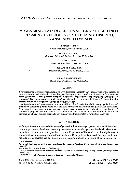 (PDF) A general two‐dimensional, graphical finite element preprocessor utilizing discrete ...