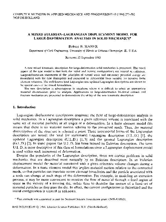 (PDF) A mixed Eulerian-Lagrangian displacement model for large-deformation analysis in solid ...