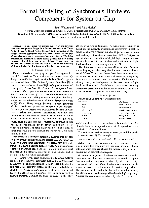 (PDF) Formal modelling of synchronous hardware components for system-on-chip