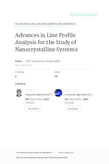 (PDF) Advances in Line Profile Analysis for the Study of ...